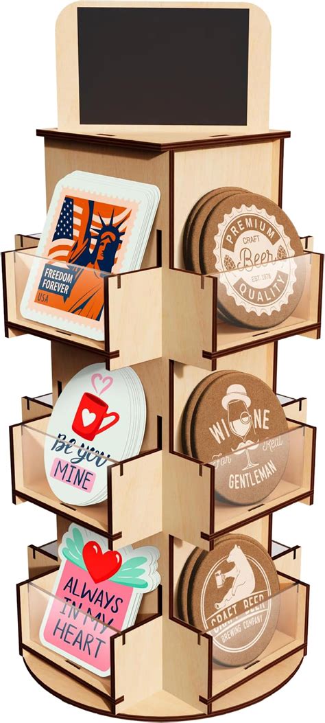 Rotating Display Stand 3 Tier Rotating Sticker Display Stand Wooden Greeting Card