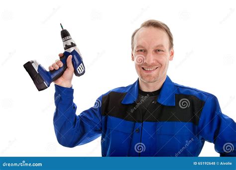 Worker With Battery Screwdriver Stock Photo Image Of Wear Industry