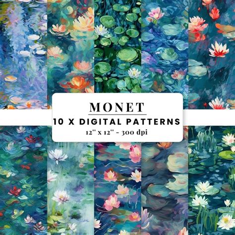 Monet Art Digital Seamless Prints Monet Digital Scrapbook Paper Instant