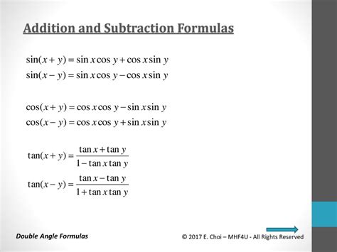 Grade 12 Advanced Functions Mhf4u Unit 3 Trigonometry Double Angle Formulas Mr Choi © 2017 E