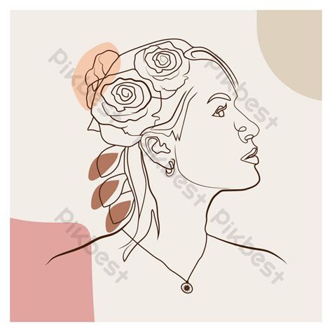 Abstract Poster With Minimal Woman Faceone Line Drawing Style Png