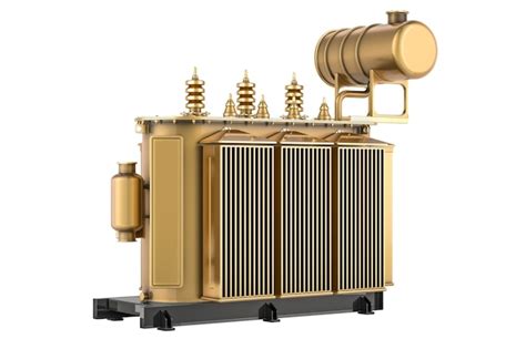 Premium Psd Golden Transformer Oil High Voltage Power Transformer 3d Rendering Isolated On