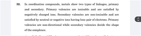 In Coordination Compounds Metals Show Two Types Of Linkages Primary And