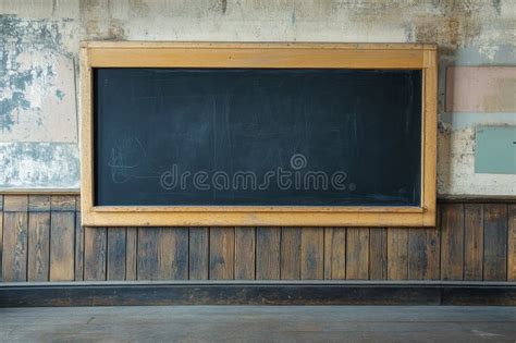 Old Chalkboard In Rustic Classroom With Wooden Paneling And Weathered Walls Evoking Nostalgic