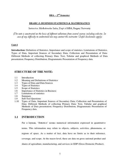 Bba 2nd Sem Bbahc 3 Pdf Statistics Statistical Inference