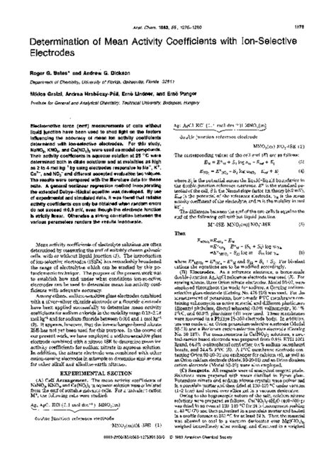 Pdf Determination Of Mean Activity Coefficients With Ion Selective