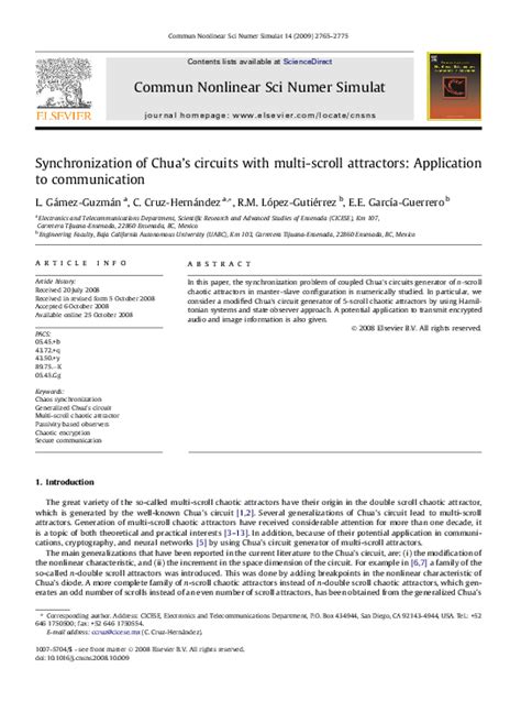 Pdf Synchronization Of Chuas Circuits With Multi Scroll Attractors Application To Communication
