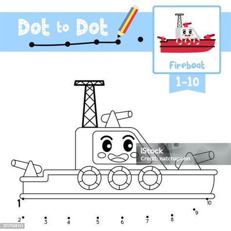 도트 교육 게임 및 색칠 공부 파이어 보트 만화 캐릭터 측면 보기 벡터 일러스트 10에 대한 스톡 벡터 아트 및 기타 이미지