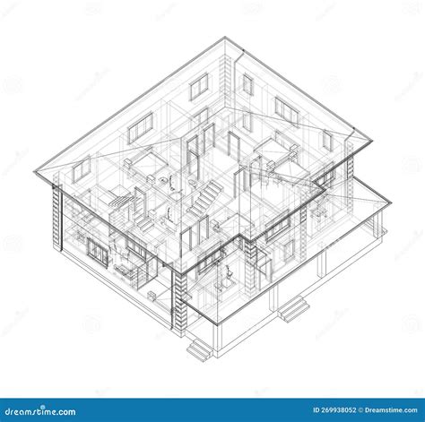 Residential Building Technical Drawing Stock Illustration