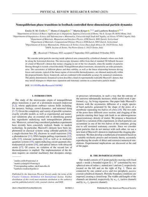 Pdf Nonequilibrium Phase Transitions In Feedback Controlled Three Dimensional Particle Dynamics
