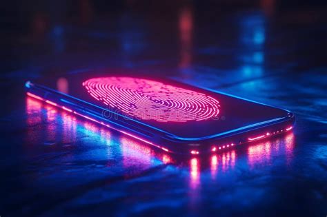Glowing Fingerprint Scan On A Modern Smartphone In Neon Blue And Pink Light Symbolizing