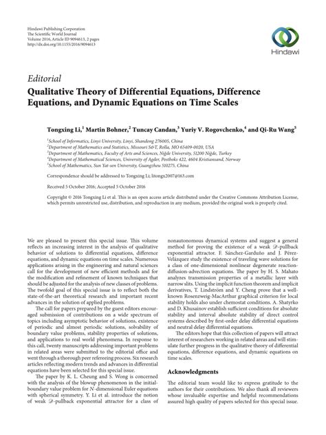 Pdf Qualitative Theory Of Differential Equations Difference Equations And Dynamic Equations