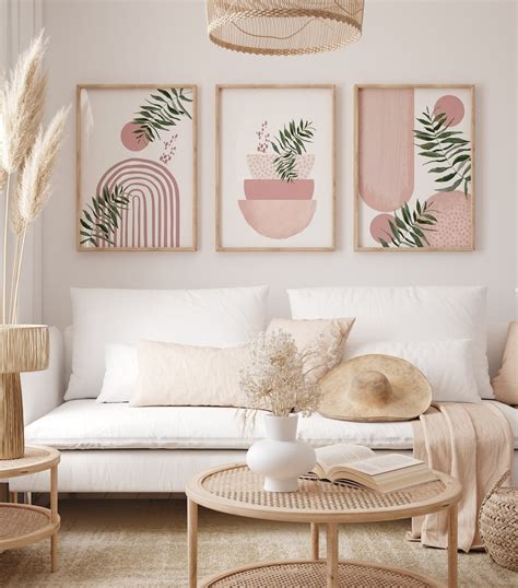 Pink Boho Printable Wall Art Modern Nordic Pink Set Of 3 Prints