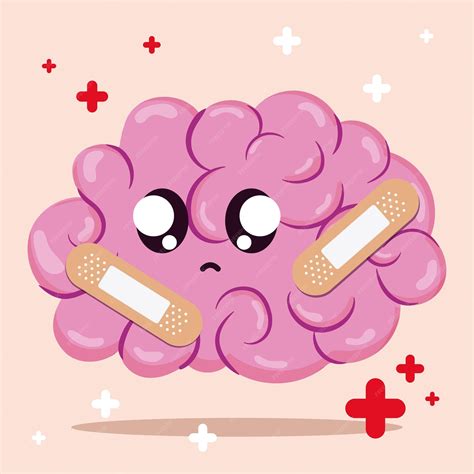 Premium Vector Cute Brain Cartoon Character With Injuries And Bandages Vector Illustration