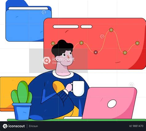 Man Looking Analysis Chart While Holding Coffee Cup Illustration Free