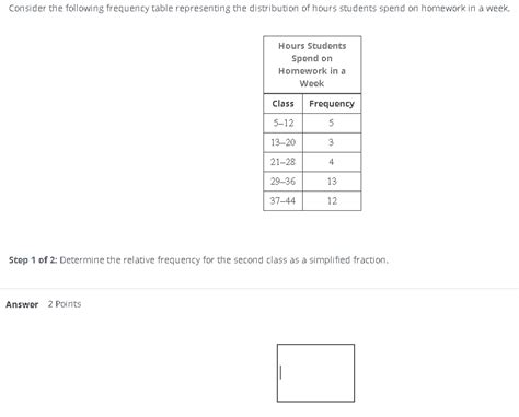 Solved Consider The Following Frequency Table Representing