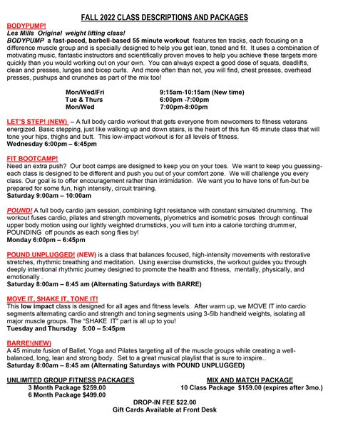New Class Descriptions 2022 Body Images Fitness Center Body Images