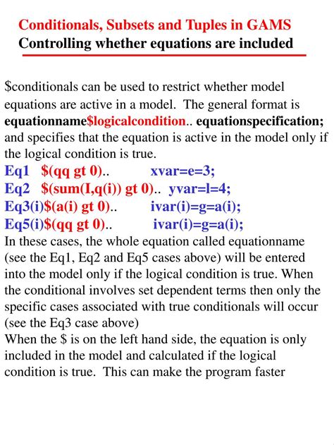 Ppt Introduction To Gams Conditionals Subsets And Tuples In Gams