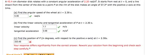 Solved A 434 Cm Diameter Disk Rotates With A Constant