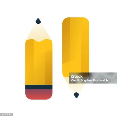 벡터 연필 분리 일러스트레이션 지우개 또는 고무가없는 간단한 연필 세트 그라디언트 및 그림자 효과가있는 밝은 노란색 필기 도구 그라데이션에 대한 스톡 벡터 아트 및 기타