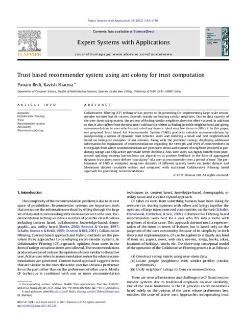 Pdf Trust Based Recommender System Using Ant Colony For Trust Computation