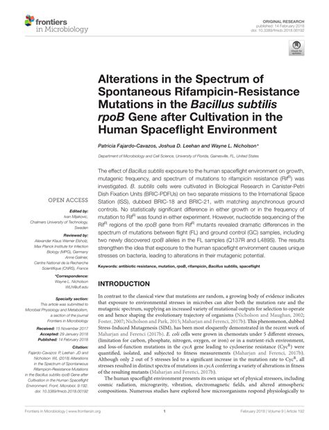 Pdf Alterations In The Spectrum Of Spontaneous Rifampicin Resistance Mutations In The Bacillus
