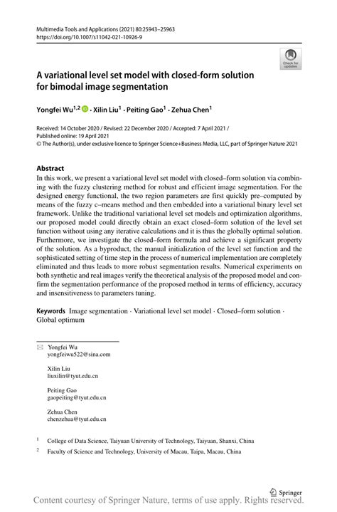 A Variational Level Set Model With Closed Form Solution For Bimodal Image Segmentation Request Pdf