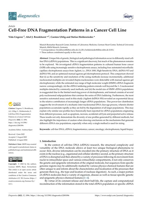 Pdf Cell Free Dna Fragmentation Patterns In A Cancer Cell Line