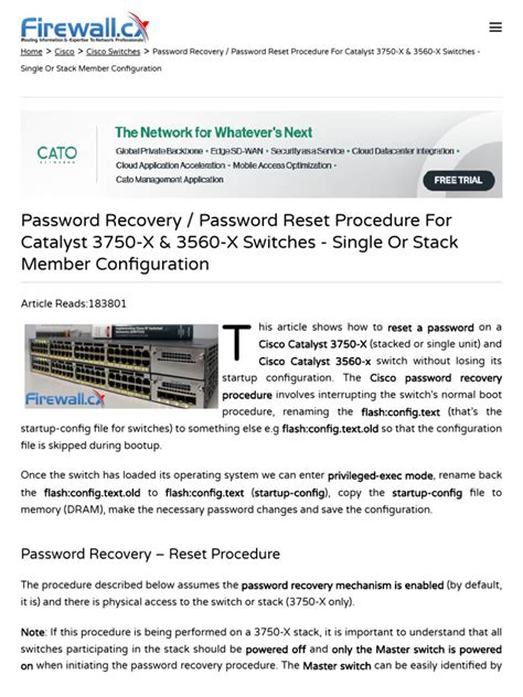 Password Recovery Password Reset Procedure For Catalyst 3750 X And 3560