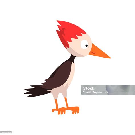 귀여운 재미 딱따구리 새 만화 캐릭터 흰색 배경에 사이드 뷰 벡터 일러스트 레이 션 귀여운에 대한 스톡 벡터 아트 및 기타 이미지 귀여운 기이함 깃털 Istock