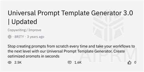 Prompt Universal Prompt Template Generator 30 Updated By 8rity