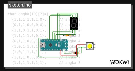 1tombol 7 Segment Wokwi Esp32 Stm32 Arduino Simulator