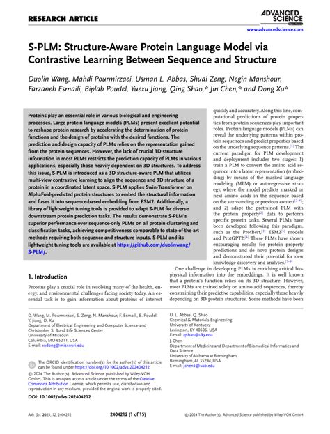 PDF SPLM StructureAware Protein Language Model Via Contrastive Learning Between Sequence