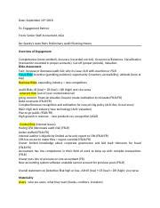 Audit Cheat Sheet Docx Date September 10th 2018 To Engagement Partner From Senior Staff