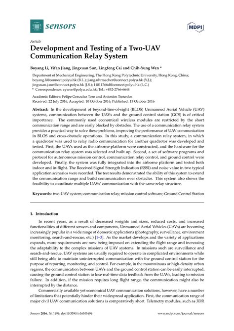 Development And Testing Of A Two Uav Communication Relay System Docslib