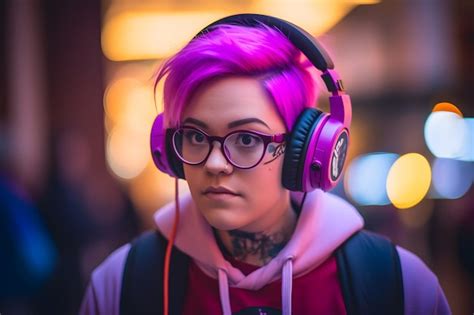 Premium Ai Image Girl Listening To Music With Wireless Headphones