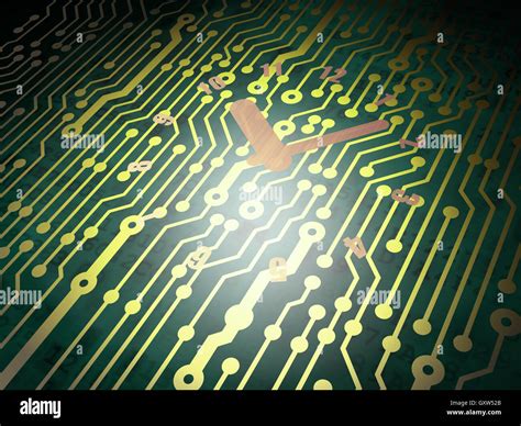 Time Concept Circuit Board With Clock Stock Photo Alamy
