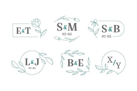 손으로 그린 웨딩 모노그램 로고 무료 벡터