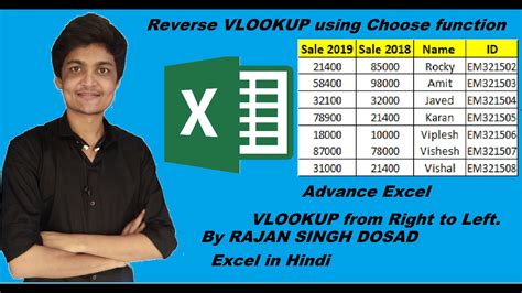 Reverse VLOOKUP In Excel Advance VLOOKUP From Right To Left Using Choose Function In Excel In