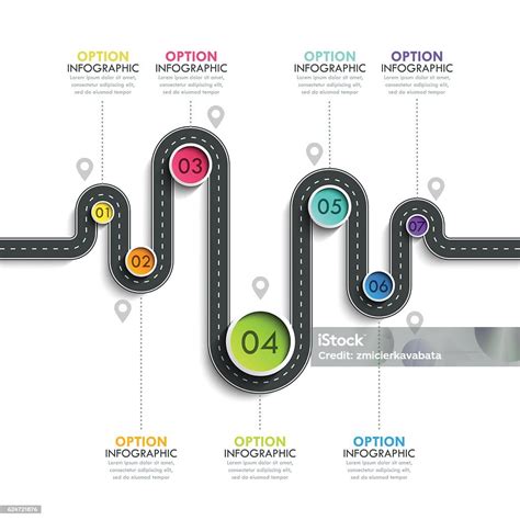 단계적 구조가 있는 구불구불한 도로 인포그래픽 템플릿 3차원 형태에 대한 스톡 벡터 아트 및 기타 이미지 3차원 형태 거리