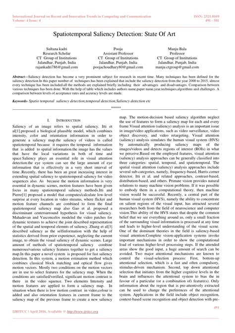 Pdf Spatiotemporal Saliency Detection State Of Art