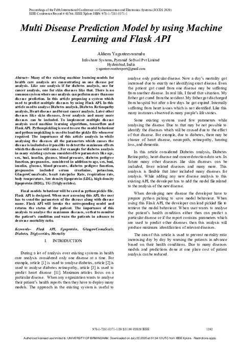 Pdf Multi Disease Prediction Model By Using Machine Learning And Flask Api