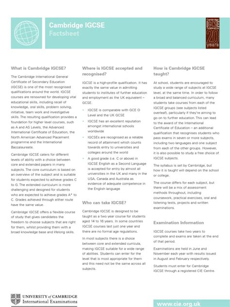 Igcse Factsheet Download Free Pdf Curriculum Test Assessment