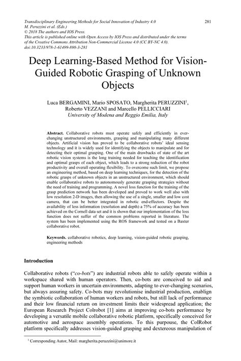 pdf deep learning based method for vision guided robotic grasping of