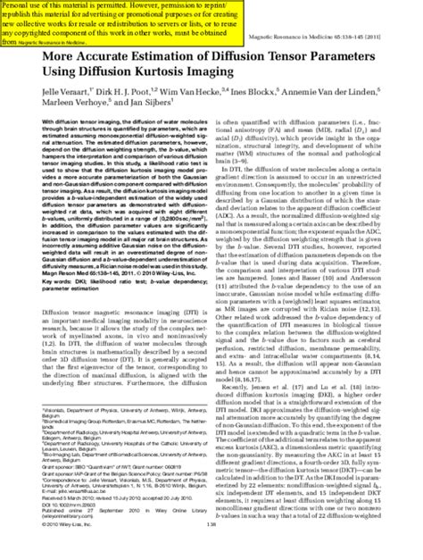 Pdf More Accurate Estimation Of Diffusion Tensor Parameters Using