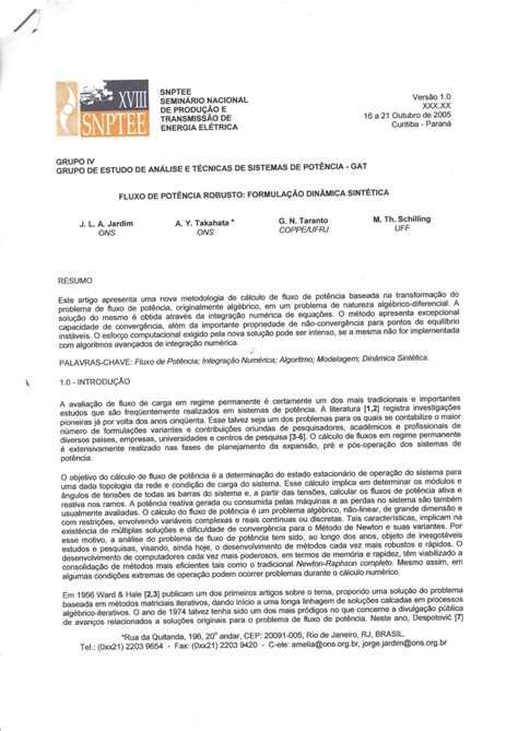 Pdf Robust Power Flow Synthetic Dynamics Formulation Fluxo De Potencia Robusto FormulaÇÃo