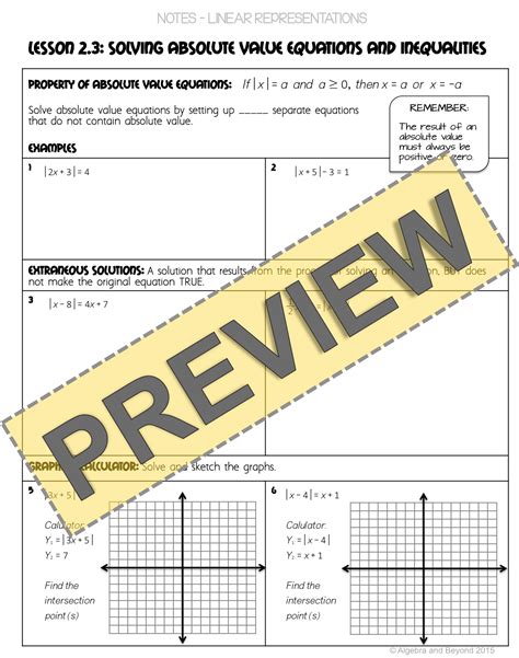 Absolute Value Equations And Inequalities Lesson Warm Up Notes H