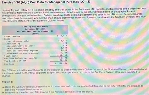 Solved Exercise Algo Cost Data For Managerial Chegg Com