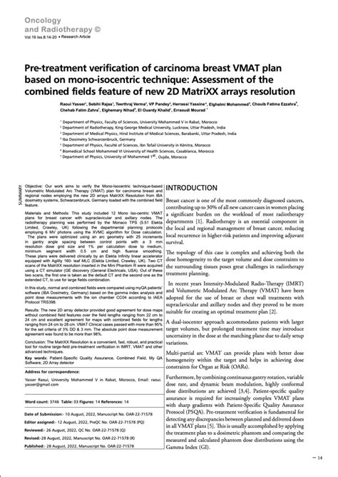 Pdf Pre Treatment Verification Of Carcinoma Breast Vmat Plan Based On Mono Isocentric
