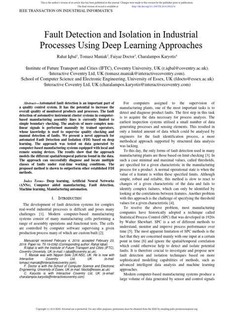 Ieee Tii Fault Detection Isolation Paper Fdocto Pdf System